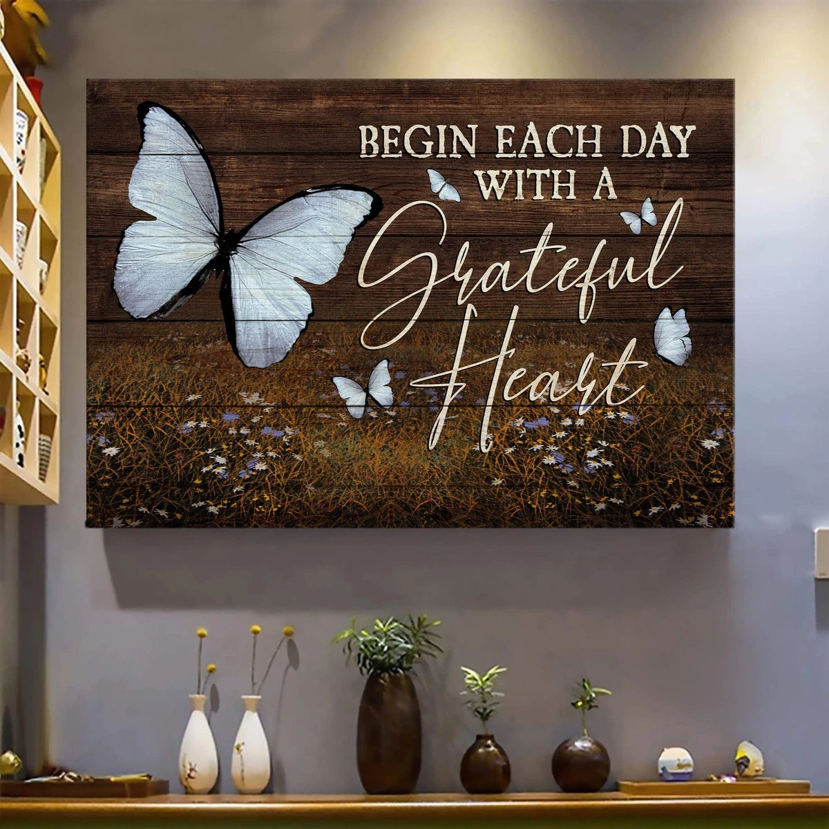 Poster Butterfly - Begin Eachay With Grateful Heart - Jesus Landscape ...