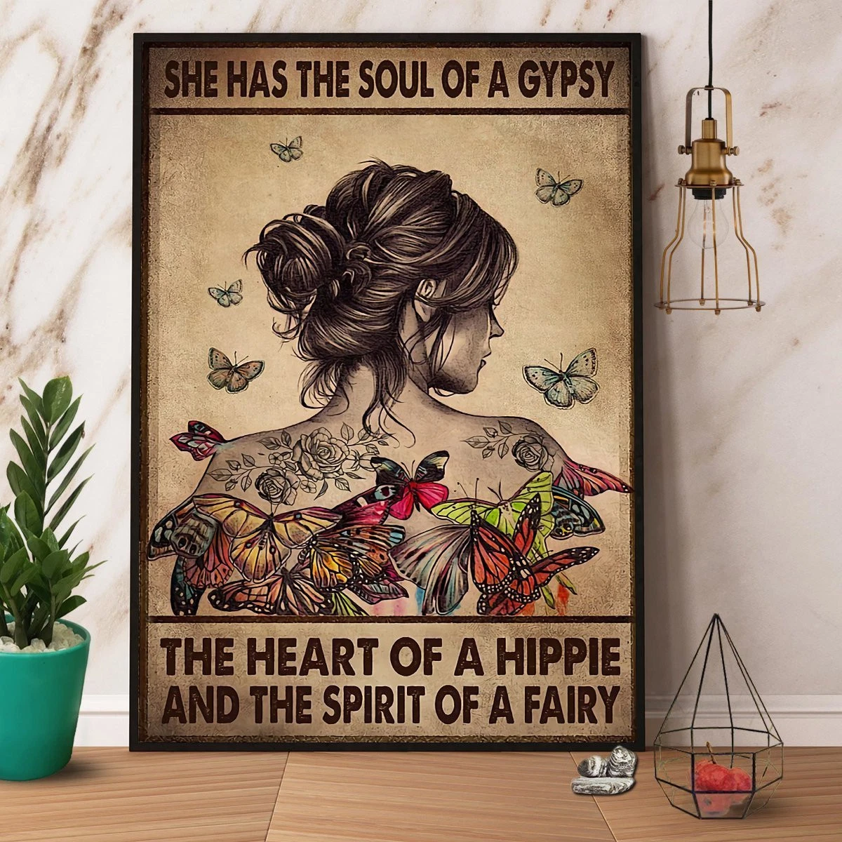 Poster Butterfly & Girl Se Has The Soul Of A Gypsy - UNFRAMED Poster ...