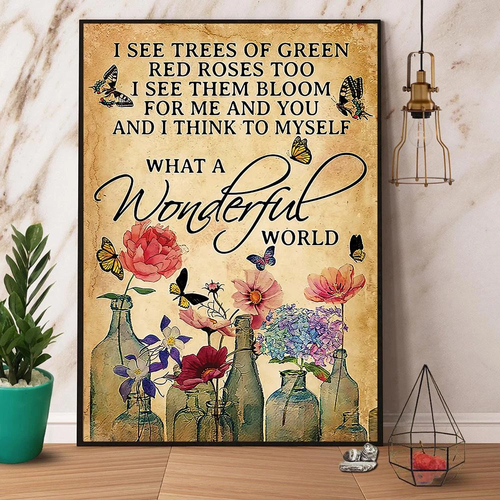 Poster Butterfly What A Wonderful World Vintage - UNFRAMED Poster ...