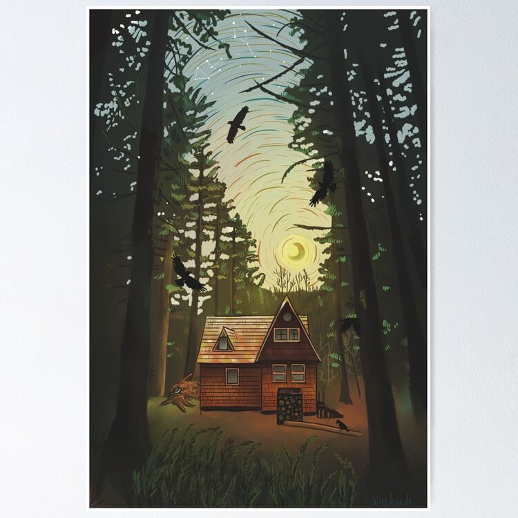 Poster Cabin in the woods, starry night - Unframed Poster, 12x18 ...