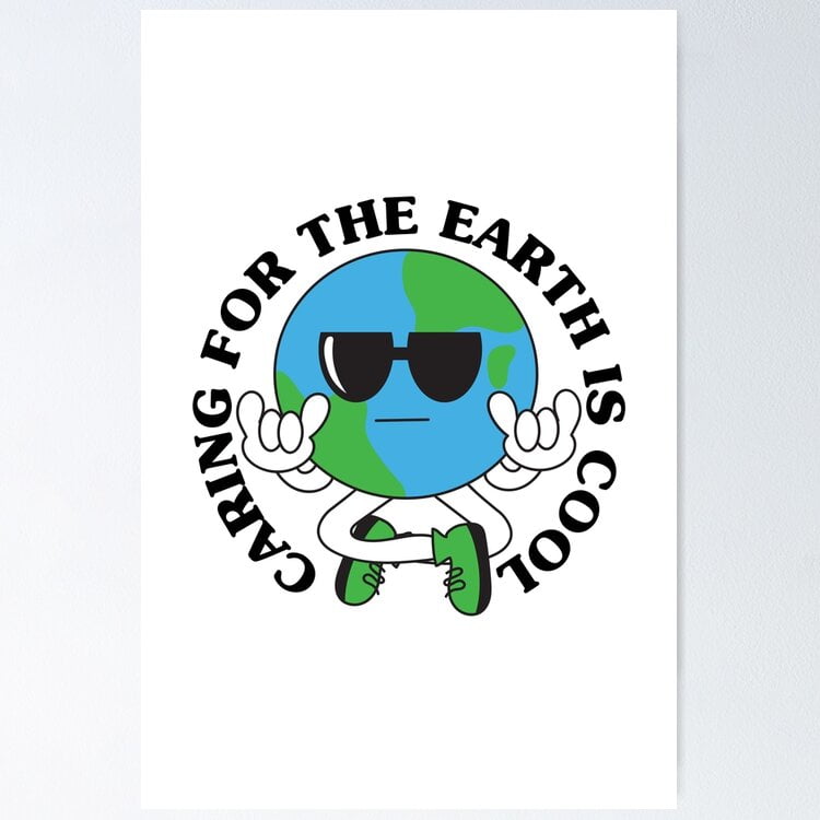 Poster Caring For The Earth Is Cool - Earth Day - Retro - No Framed ...