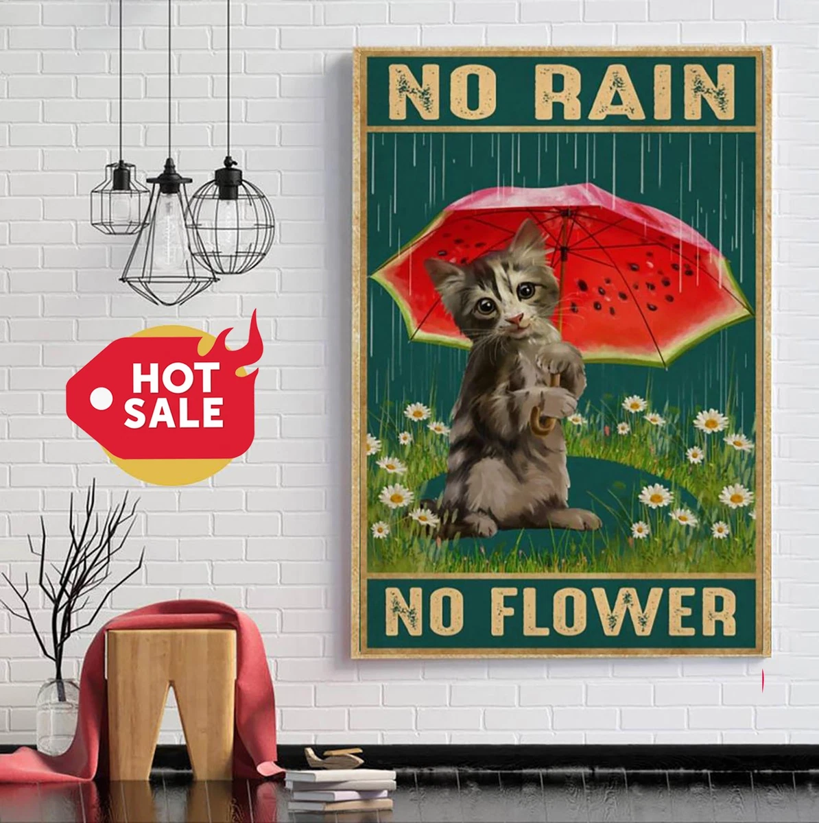 Poster Cat No Rain No Flower Watermelon Umbrella, Wall Art, Unframed ...