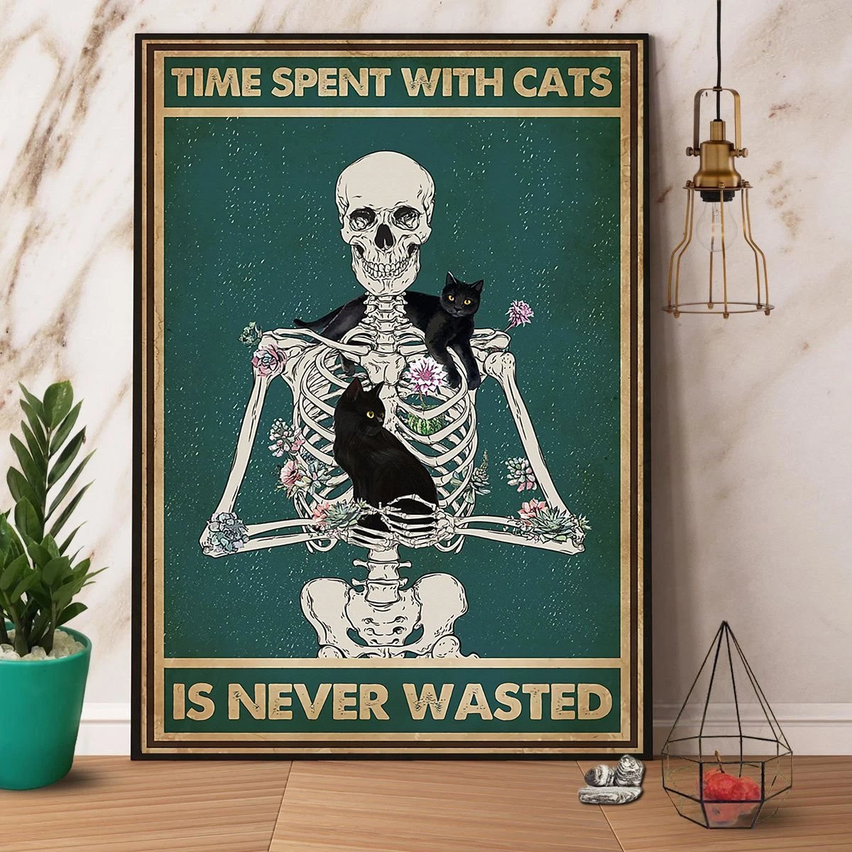 Poster Cat & Skeleton Time Spent With Cats Is Never Wasted Satin, Canva ...