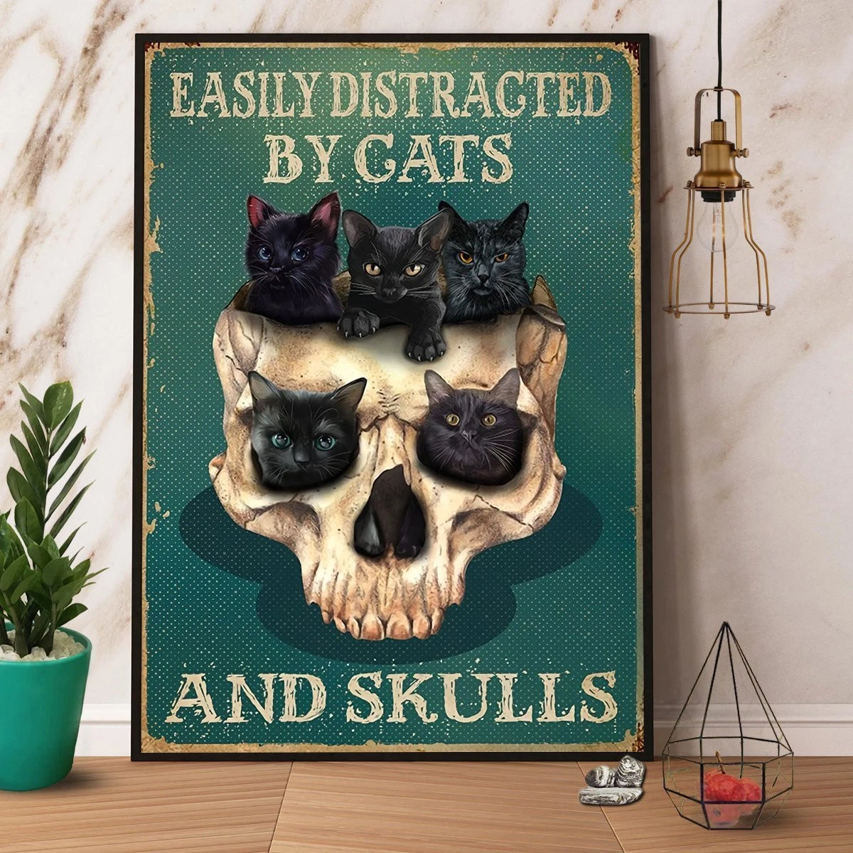 Poster Cat Skull Easilyistracted By Cats And Skulls Cat Lover- UNFRAMED ...