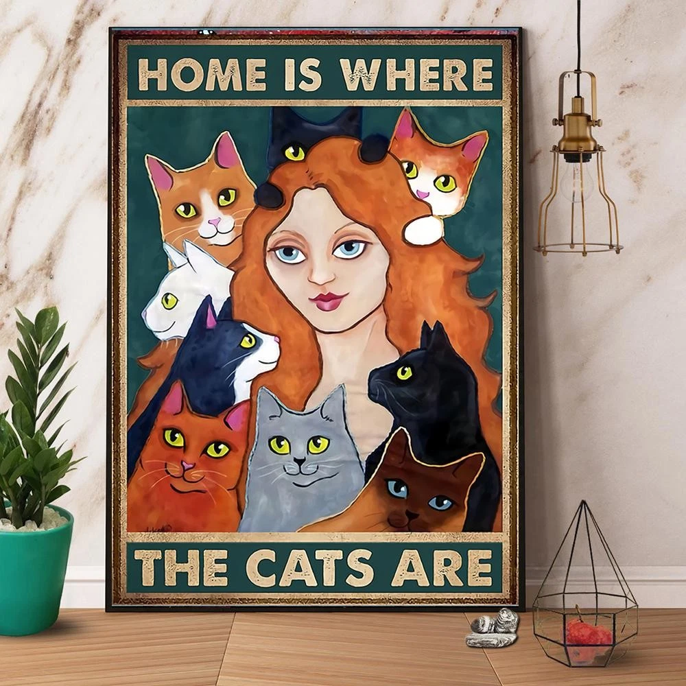 Poster Cats & Girl Home Is Where The Cats Are - UNFRAMED Poster Prints ...