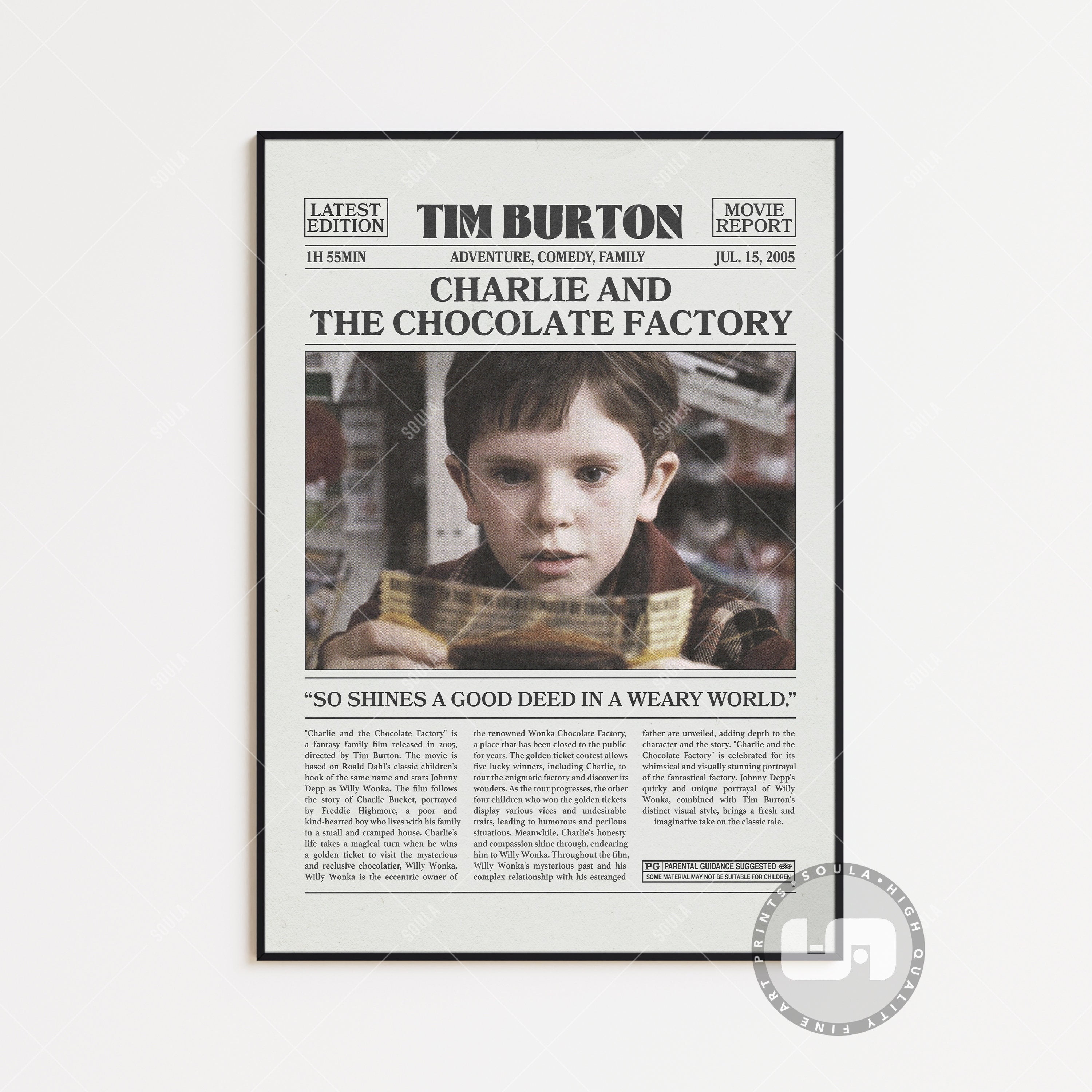 POSTER Charlie and the Chocolate Factory, Tim Burton, Retro Newspaper ...