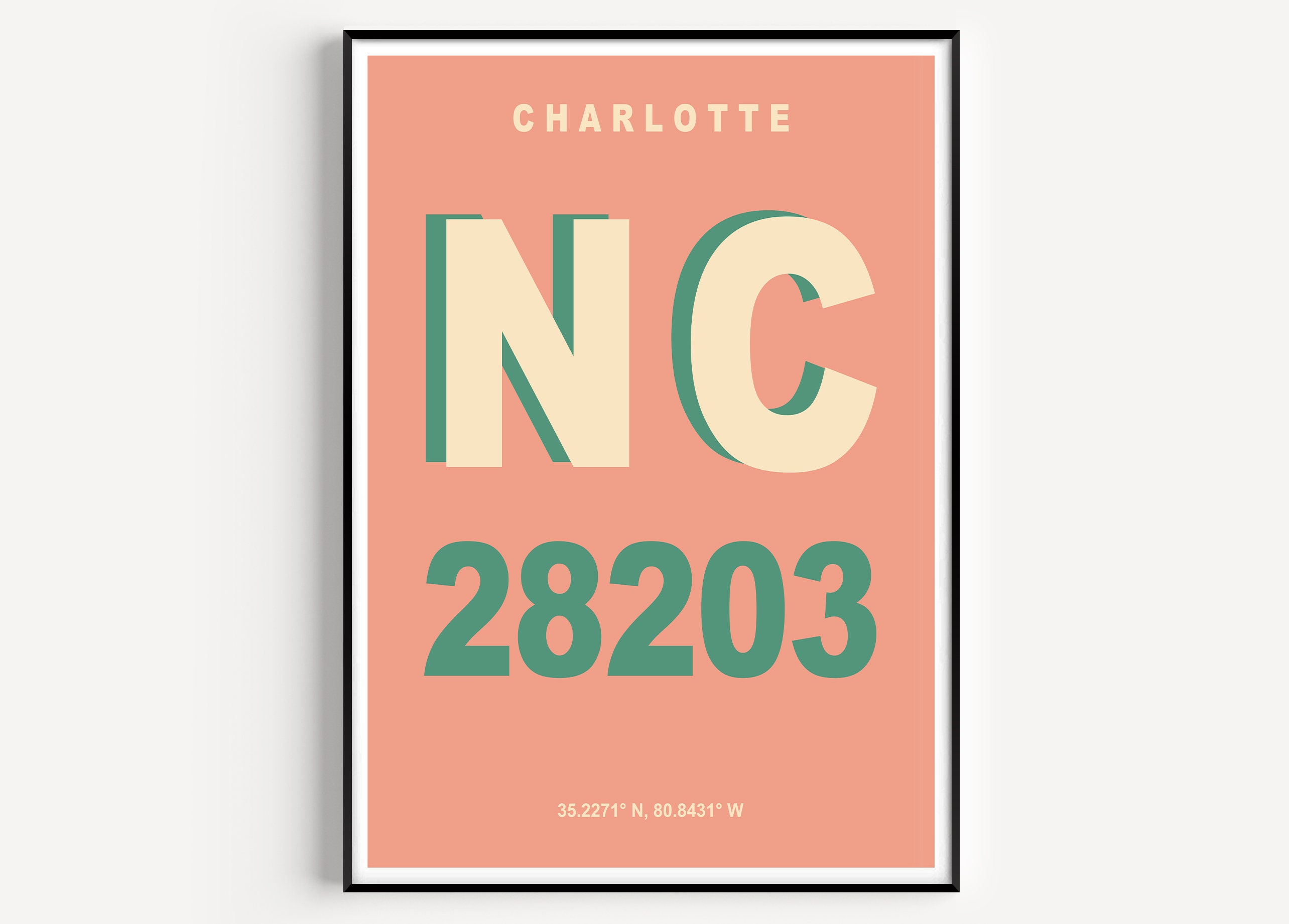 Poster Charlotte NC Zip Code Poster , Address Print, Post Code Poster ...