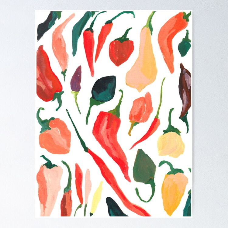 Poster Chilli Peppers of the World, Chilli Peppers Guide, Chili Art ...