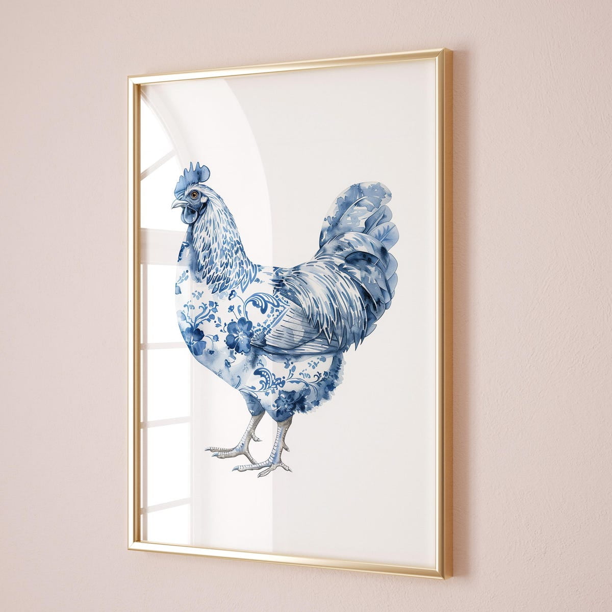Poster Chinoiserie Wall Art Blue Chicken Artwork Crazy Chicken Lady ...