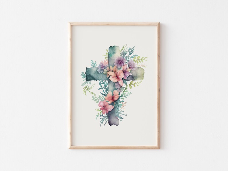 Poster Christian Easter Decor, He is Risen Easter Print, Christian Crucifix Cross Art, Pastel ...
