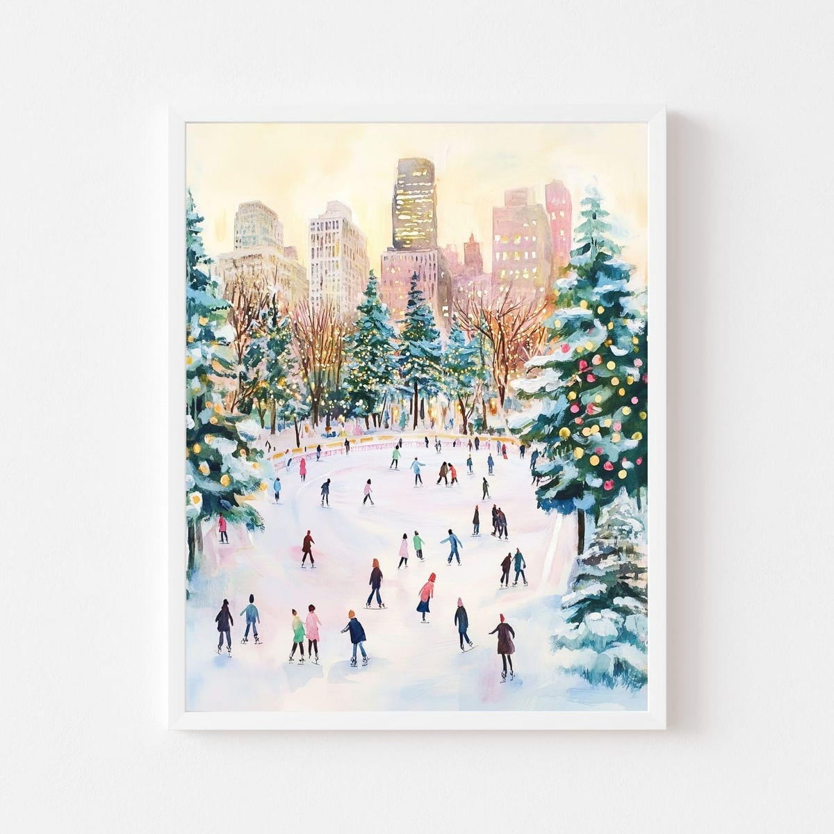 Poster Christmas In The City Painting | Nyc Ice Skating Wall Art Print ...