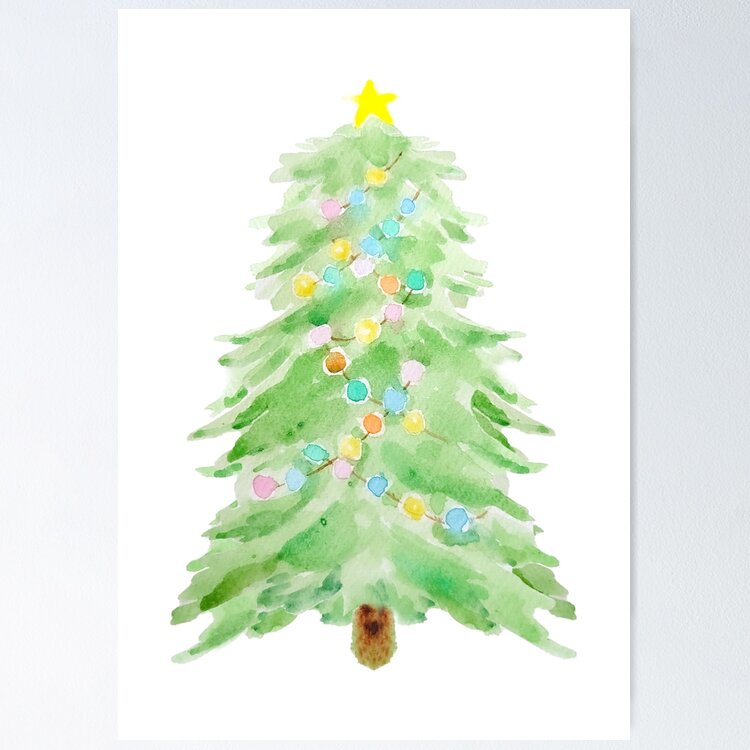Poster Christmas Tree With Decorative Lights Poster No Framed, 12x18 ...