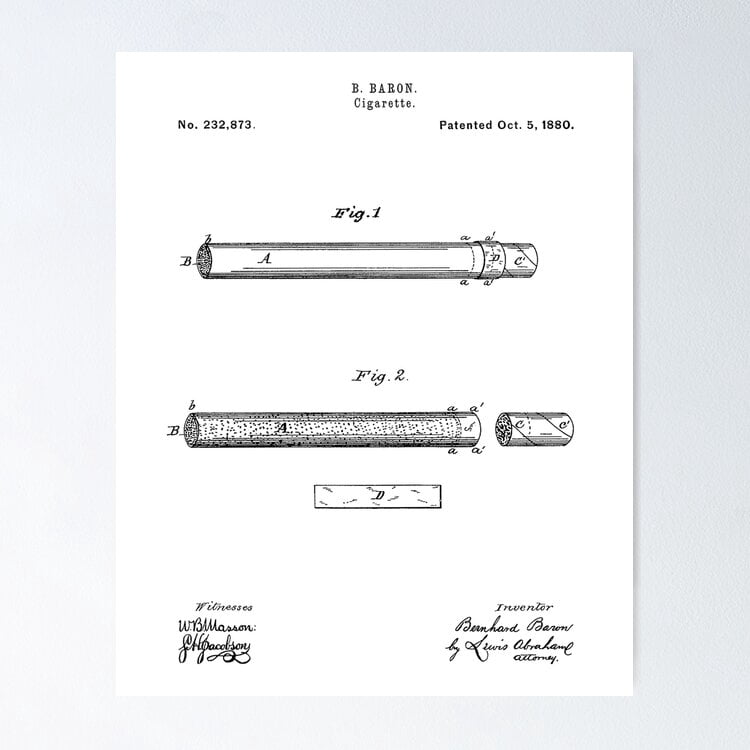 Poster Cigarette 1880 Vintage Patent Invention White Background ...