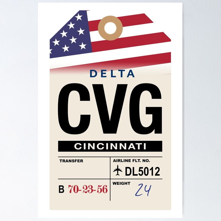 Poster Cincinnati (Cvg) Ohio Airline Luggage Tag - No Framed, Vintage ...