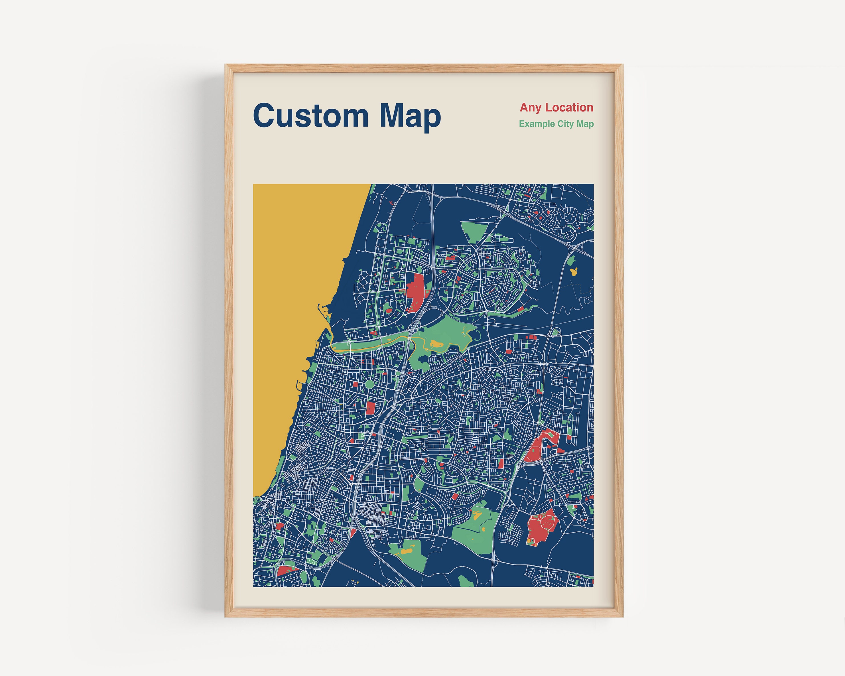 Poster City Map Print, Any City, Colour Map Poster , Any Location Map ...