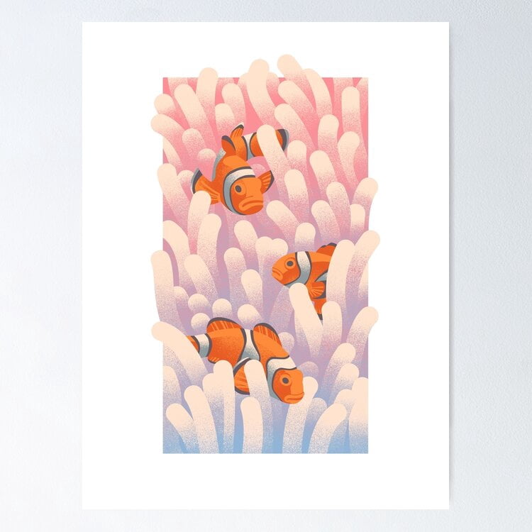 Poster Clownfish Anemone - No Framed, Vintage Wall Art, Trendy Retro ...