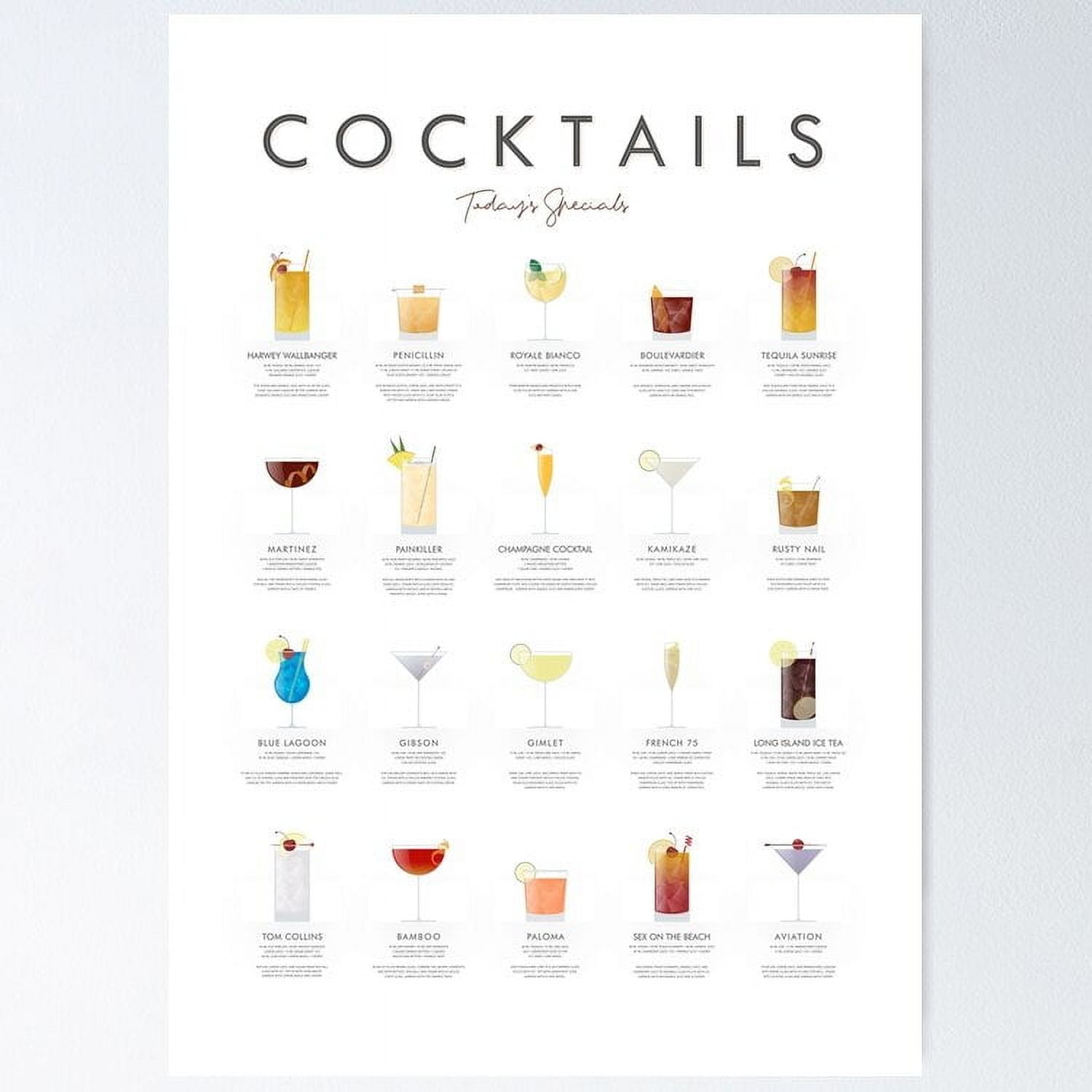 Poster Cocktail Chart - Todays Specials Poster No Framed, 24x36 ...