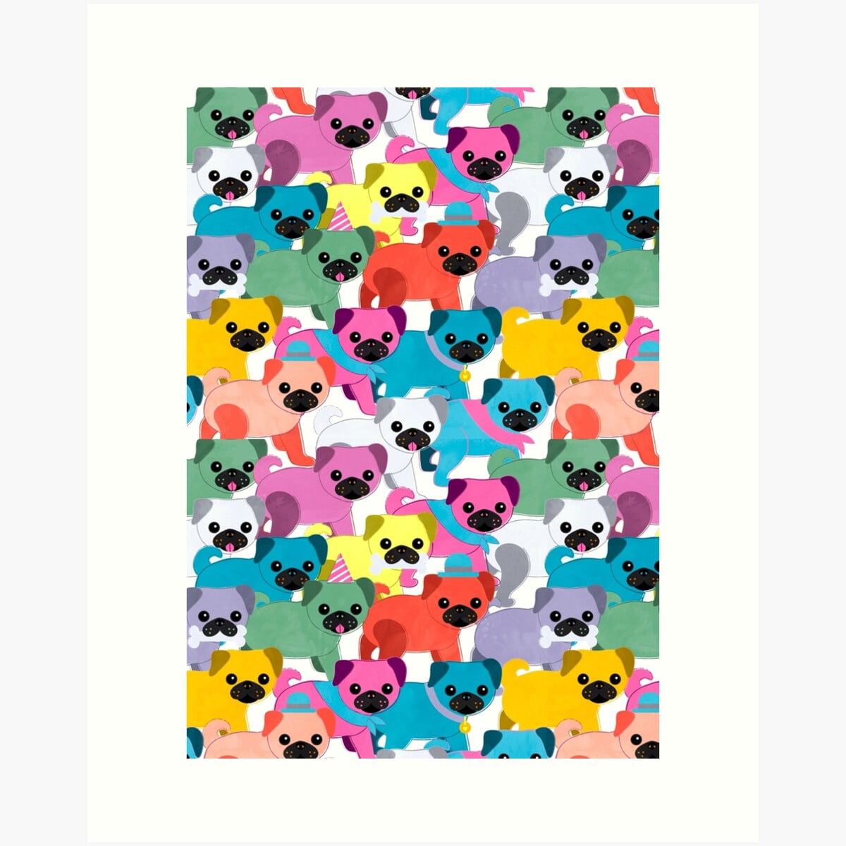 Poster Colored Pugs Pattern Poster No Framed, 8x12 - Walmart.com