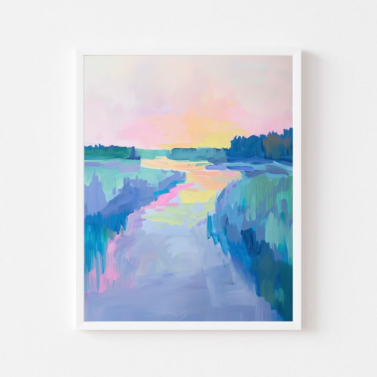 Poster Colorful Abstract River Painting | Neon Marsh Landscape Wall Art ...