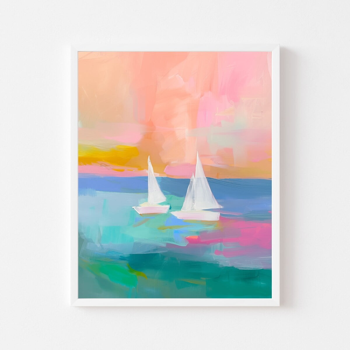 Poster Colorful Abstract Sailboat Painting | Coastal Summer Wall Art ...