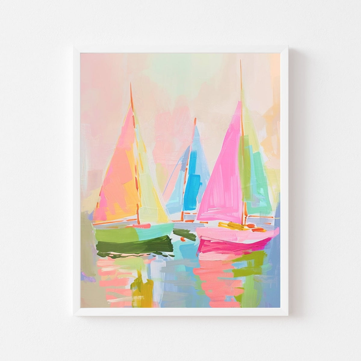 Poster Colorful Abstract Sailboats Painting | Coastal Summer Boat Race ...