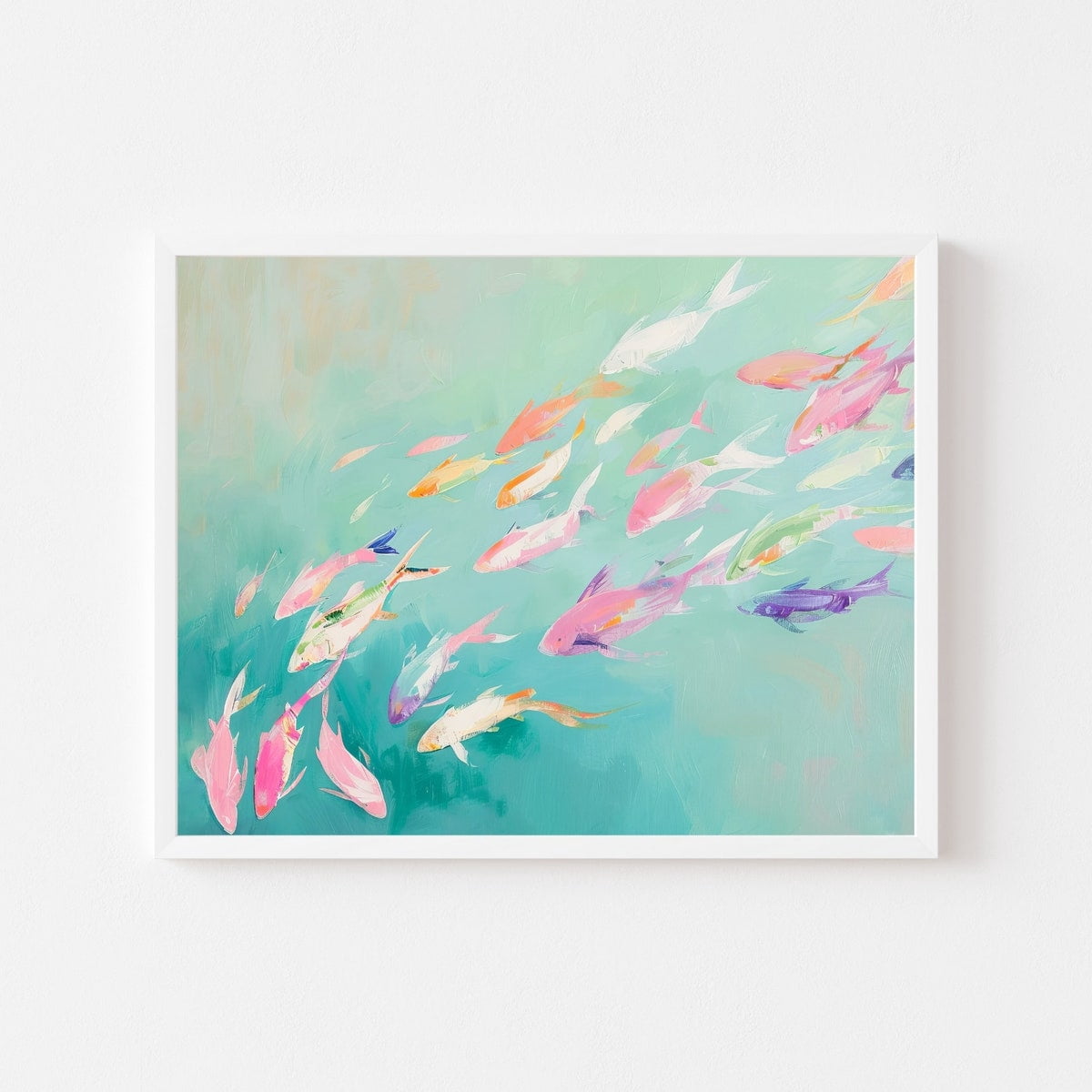 Poster Colorful Abstract School Of Fish Painting | Pastel Coastal Wall ...