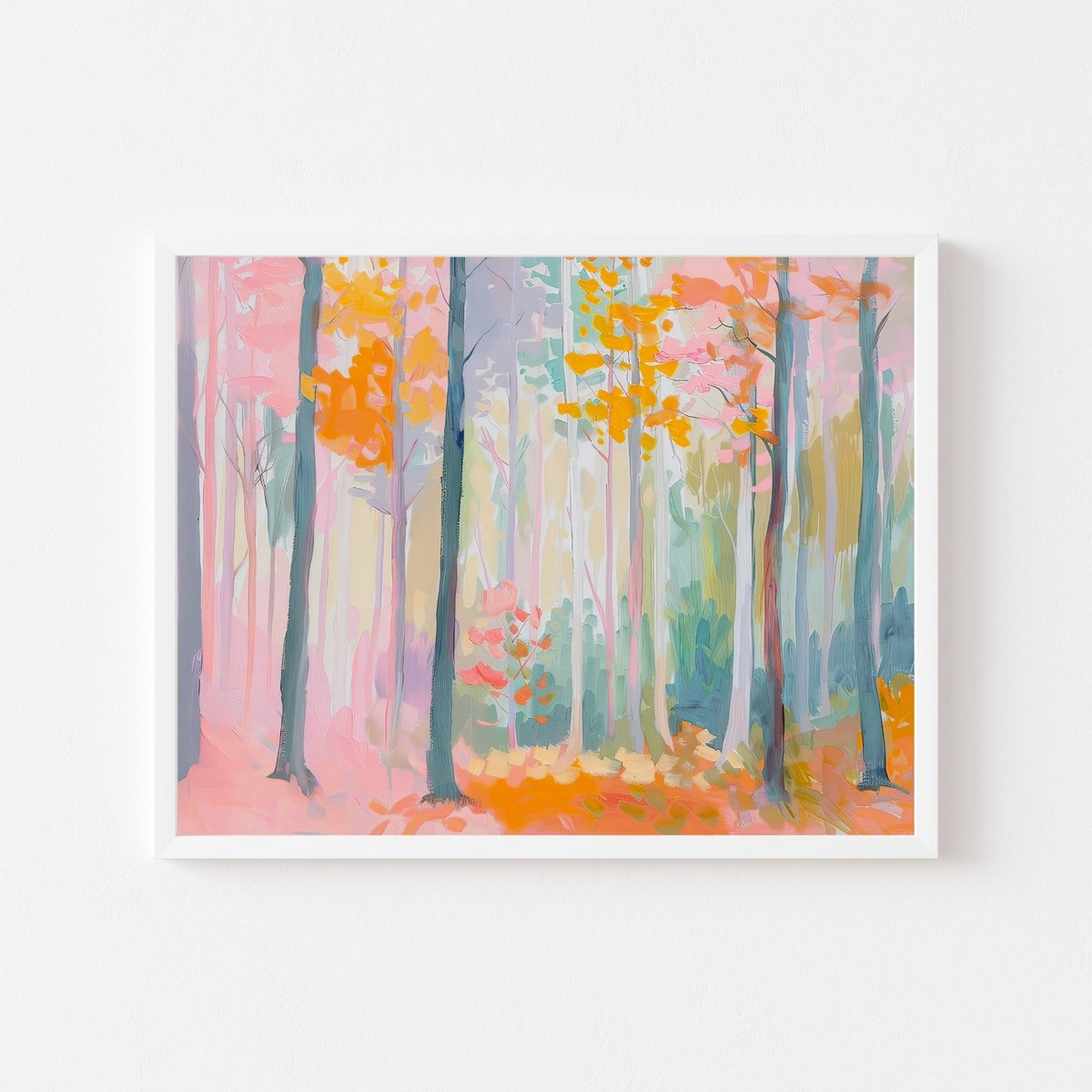 Poster Colorful Autumn Forest Painting | Pastel Abstract Trees Wall Art ...