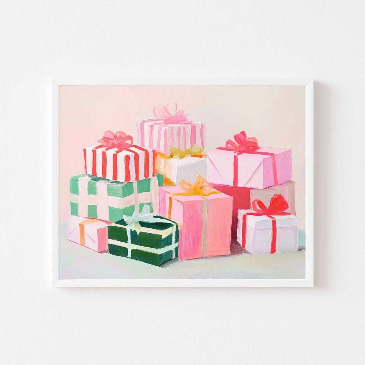 Poster Colorful Christmas Presents Painting | Pastel Wrapped Gifts Wall ...