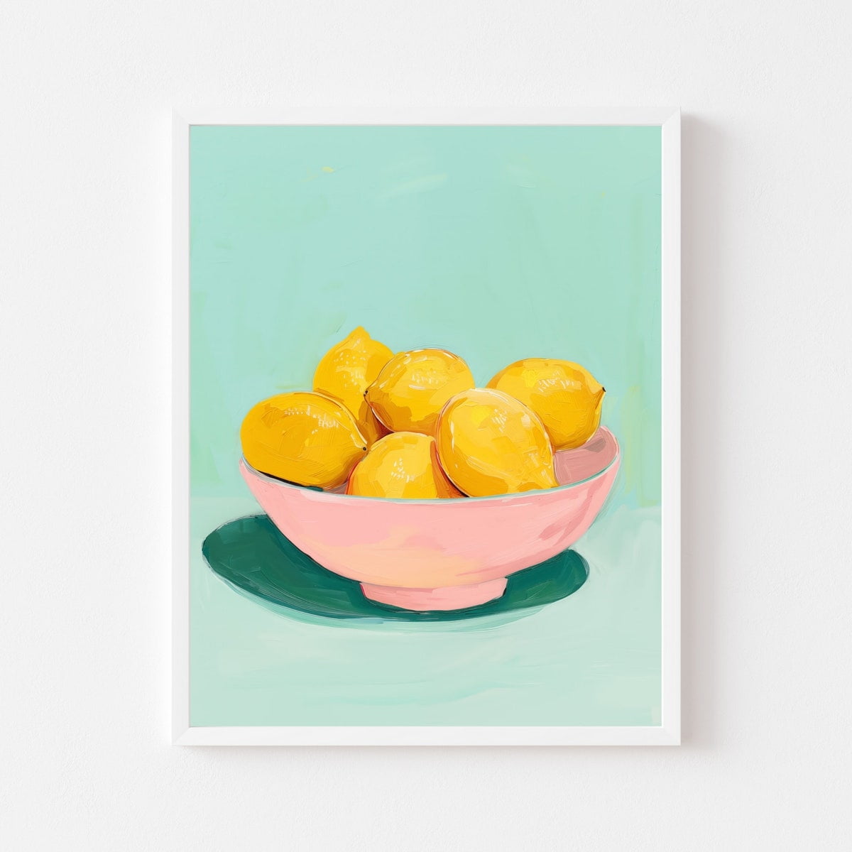 Poster Colorful Lemon Painting | Kitchen Art Print | Pink Fruit Bowl ...