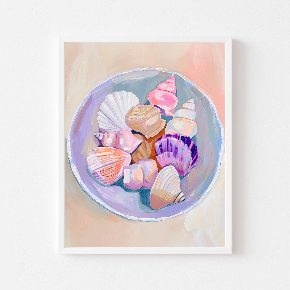Poster Colorful Pastel Seashell Painting | Pink Coastal Beach House Wall Art Print | Summer ...