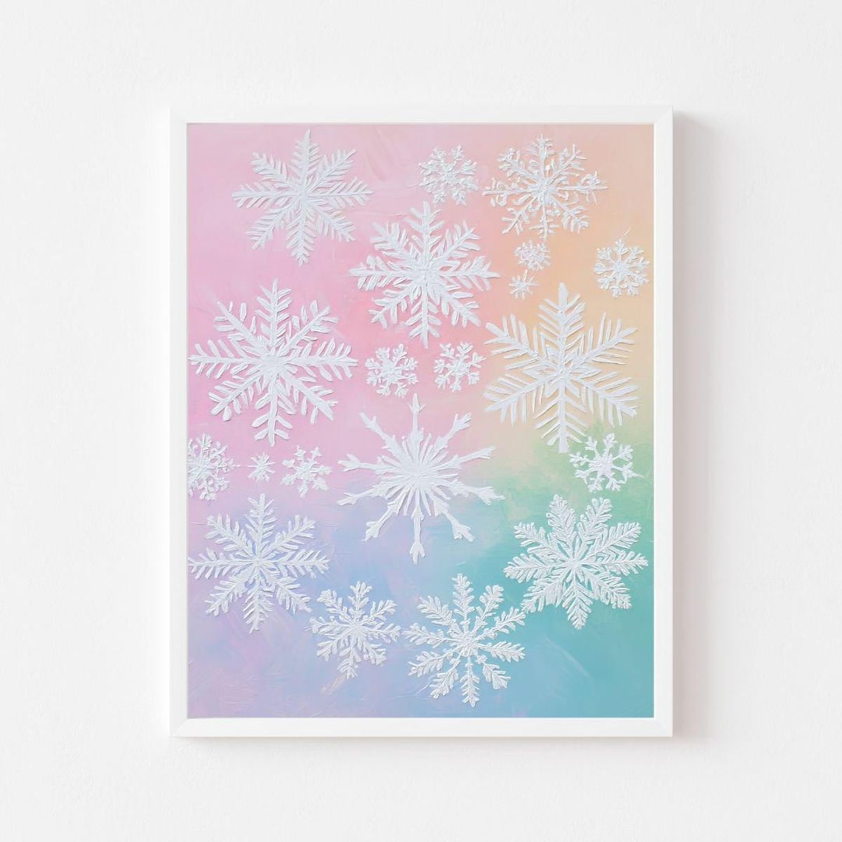 Poster Colorful Pastel Snowflakes Painting | Pink Preppy Christmas Art ...