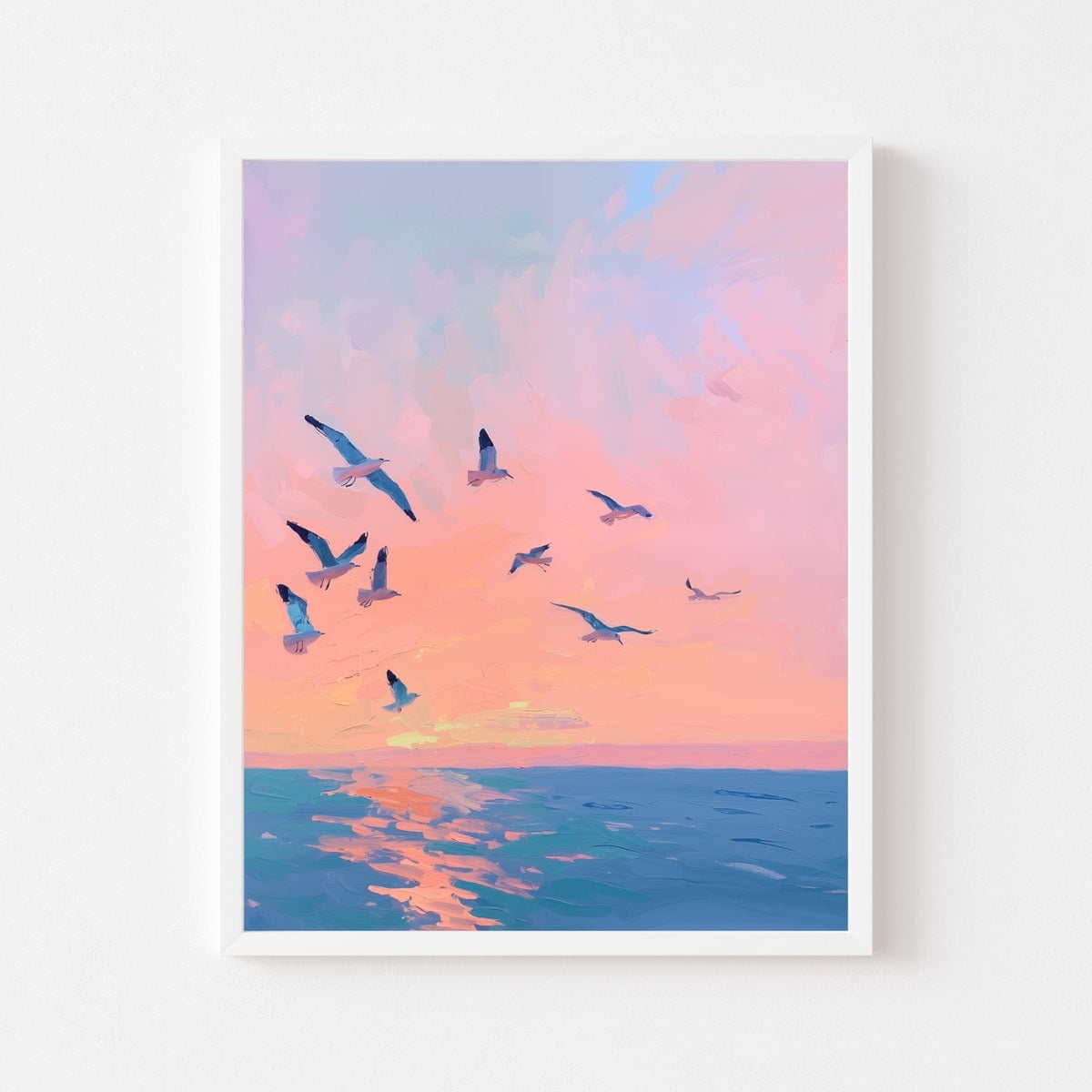 Poster Colorful Seagull Painting | Coastal Sunset Sunrise Wall Art ...