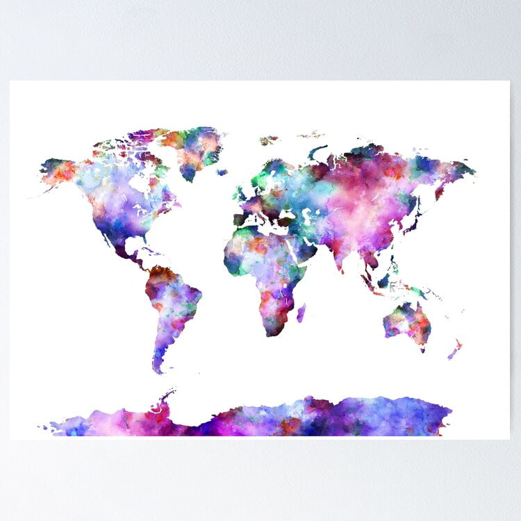 Poster Colorful Watercolor Map - No Framed, Vintage Wall Art, Trendy ...