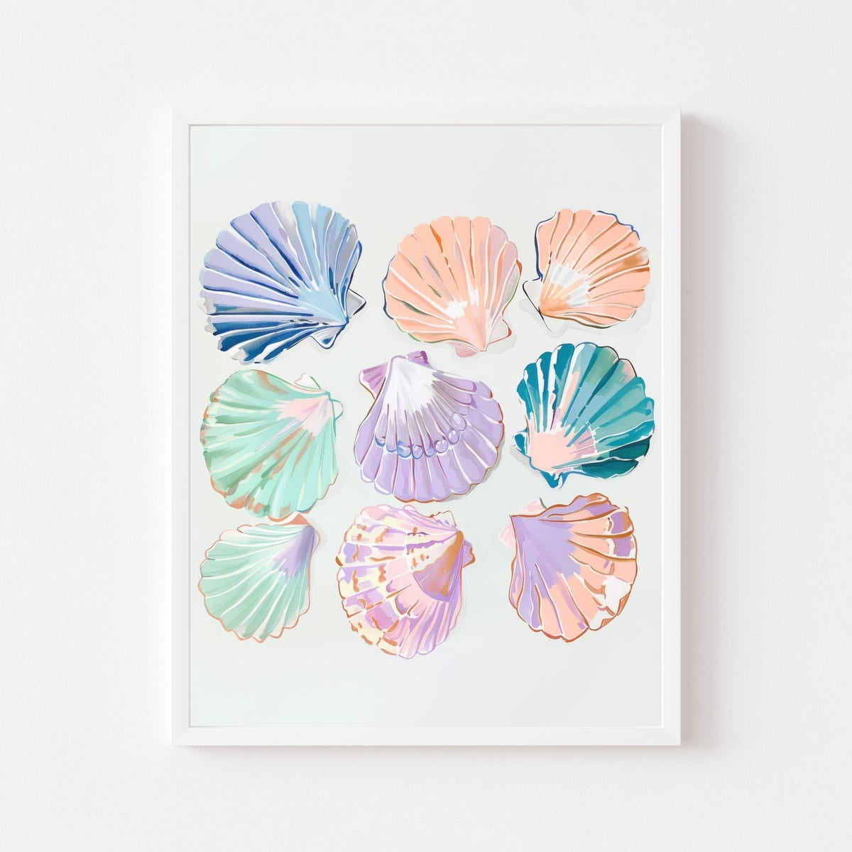 Poster Colorful Watercolor Seashells Painting | Pastel Beach House Wall ...