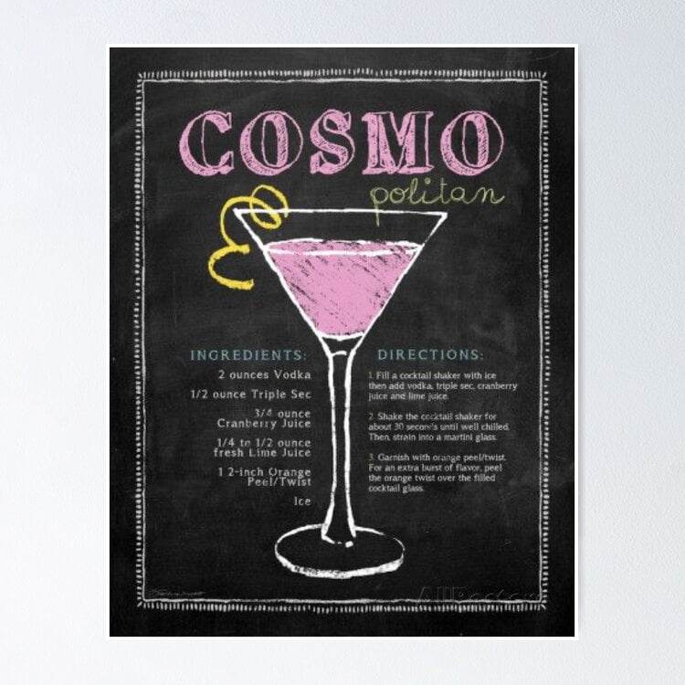 Poster Cosmopolitan Cocktail Print, Cocktail Art, Cute Red Cosmo ...