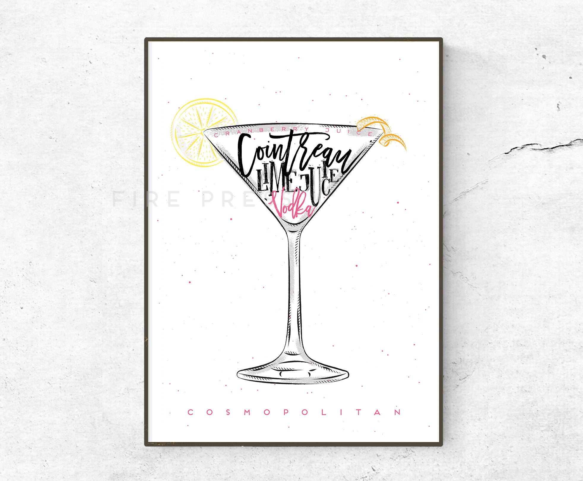 Poster Cosmopolitan Cocktail Recipe Poster / Print / Home Bar / Kitchen ...