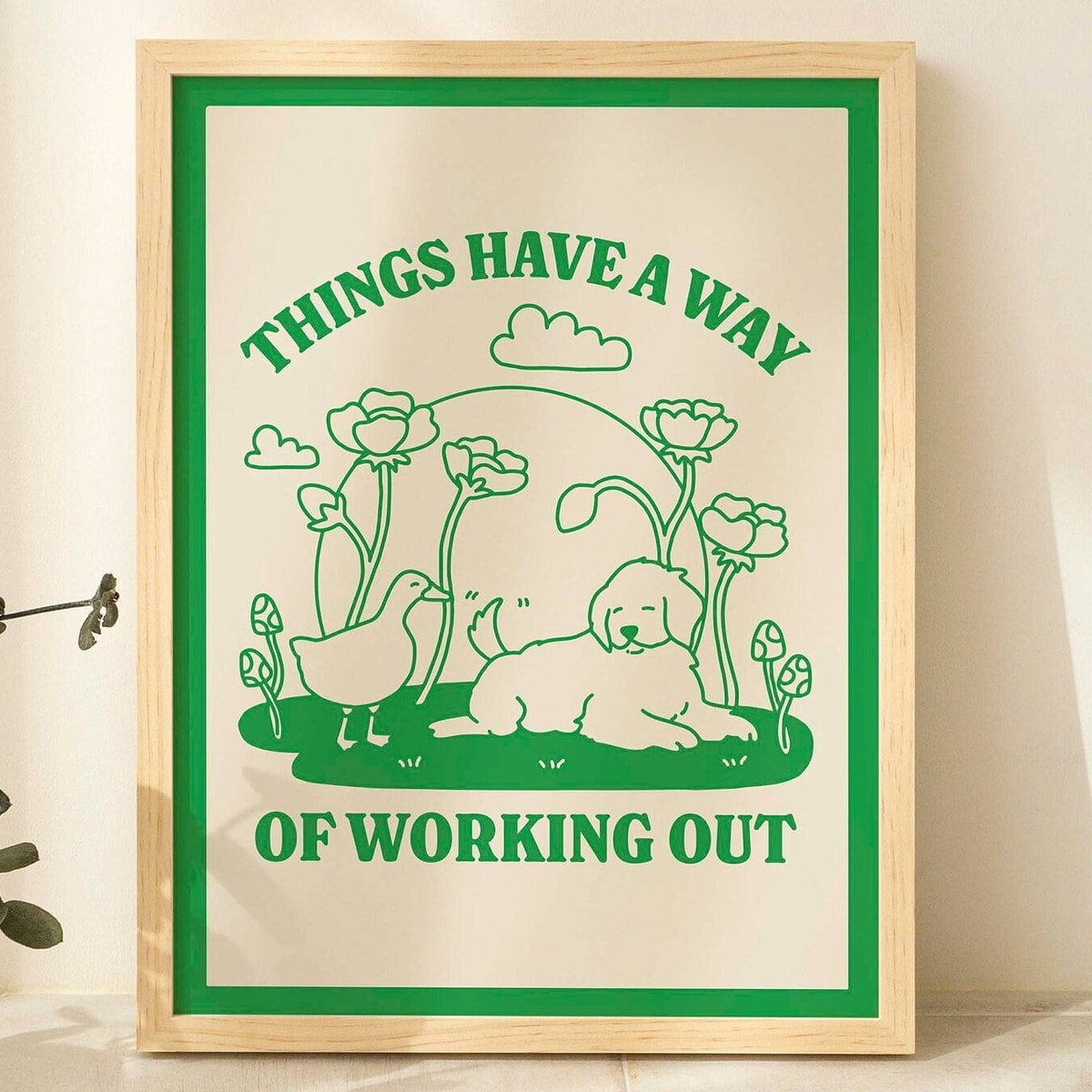 Poster Cottagecore Dog And Goose Home Print, Retro Positivity Poster ...