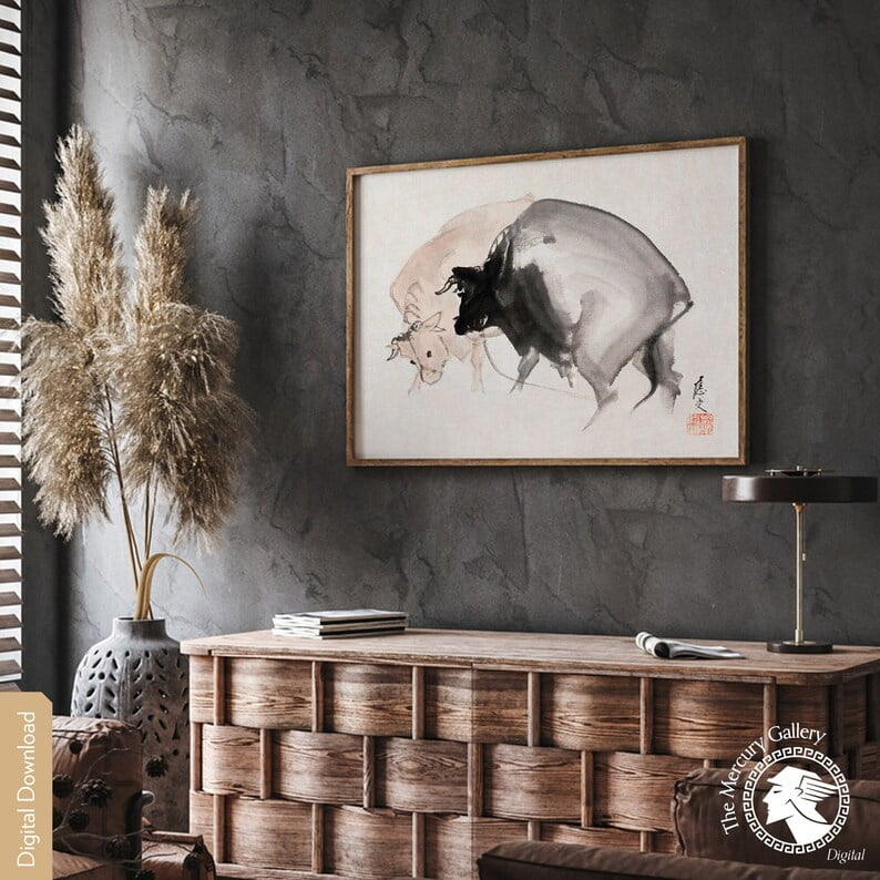 Poster Cow Print, Bull Sketch, Neutral Wall Art, Bulls Art Print ...