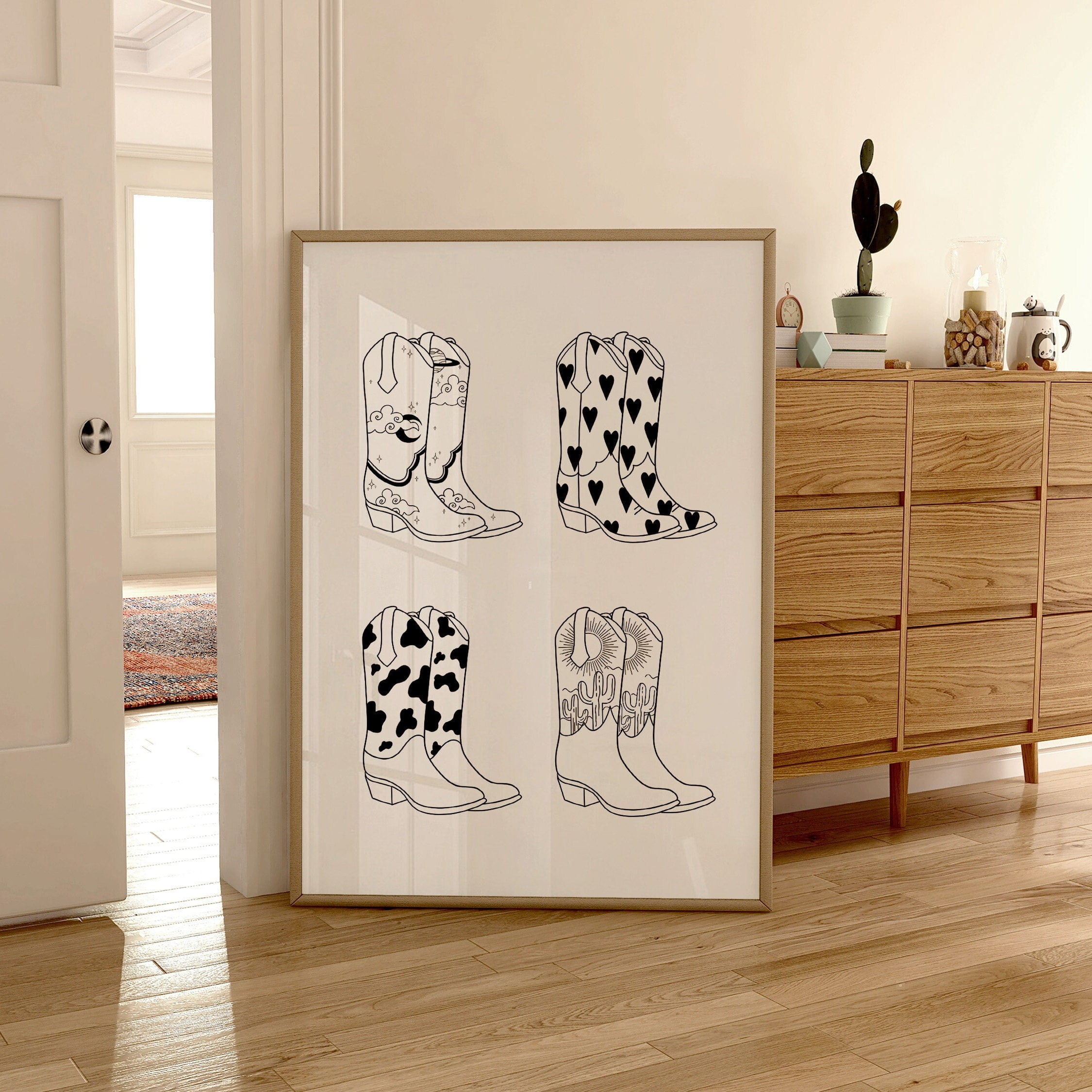 Poster Cowgirl Boot Wall Art Trendy Art Prints Western Poster Black ...