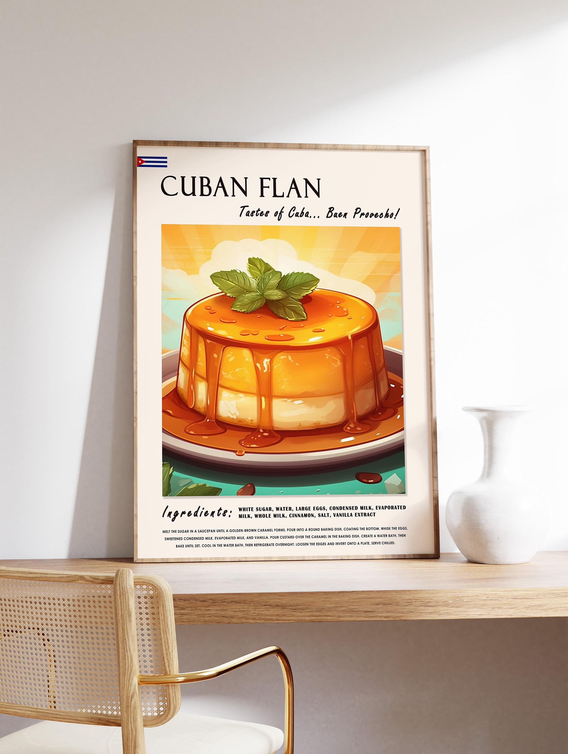 Poster Cuban Flan Poster , Cuban Food Print, Cuban Food Art, Cuban Wall ...
