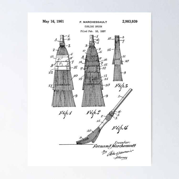 Poster Curling Broom Vintage Patent White Background - Unframed Poster ...