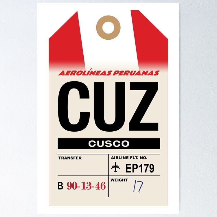 Poster Cusco (Cuz) Peru Airline Luggage Tag - No Framed, Vintage Wall ...