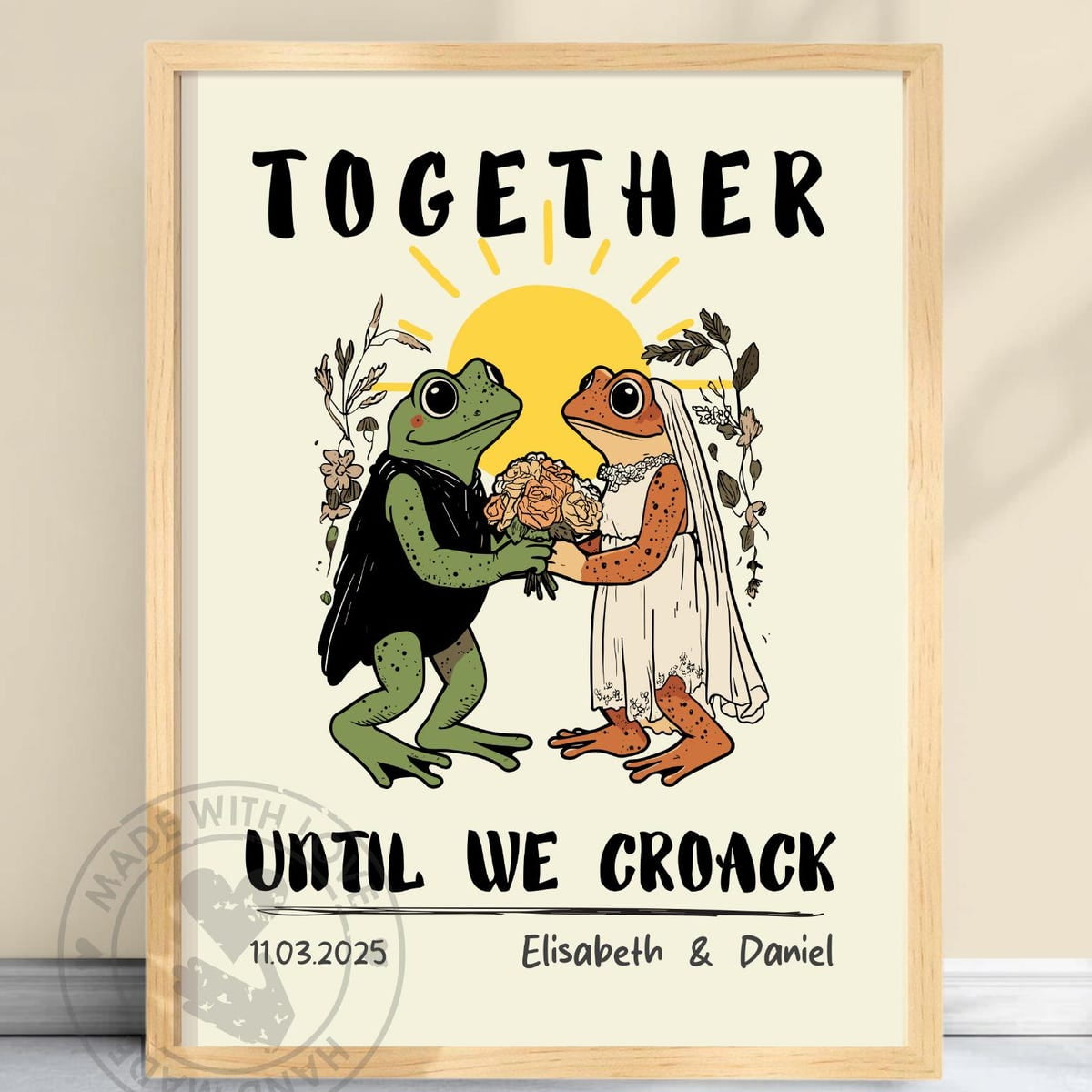 Poster Custom Frog Couple Portrait Â€“ Personalized Retro Art Print ...