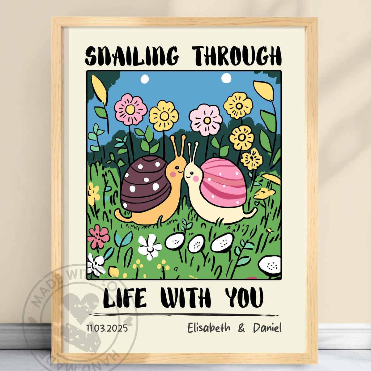 Poster Custom Snail Couple Portrait Â€“ Personalized Retro Art Print ...