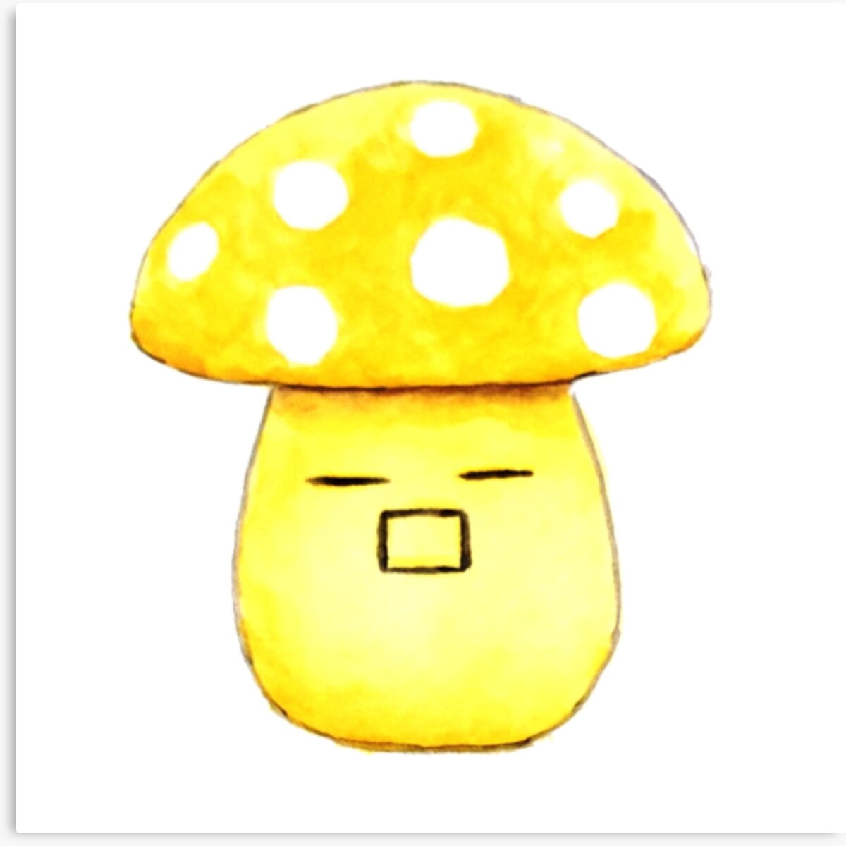 Poster Cute Boring Shocked Yellow Mushroom Watercolor Painting Poster ...