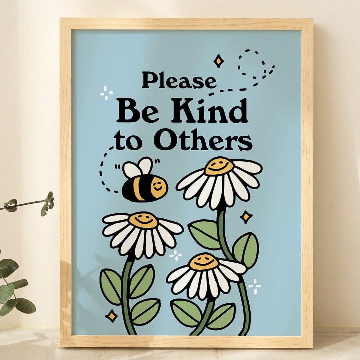 Poster Cute Flowers Poster Print, Vintage Blue Illustration, Bee And ...