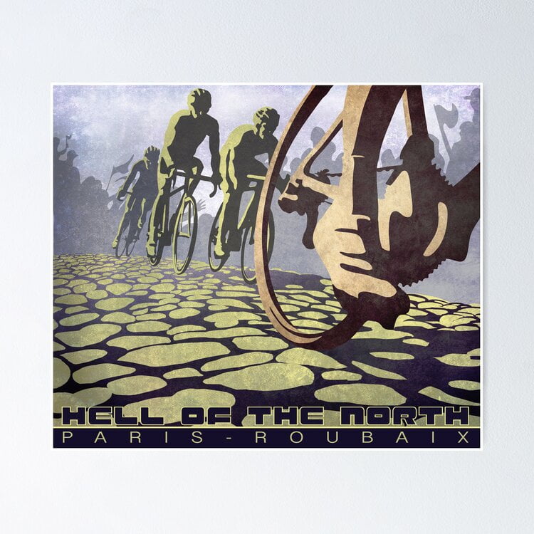 Poster Cycling Illustration Hell Of The North Retro Paris Roubaix - No ...