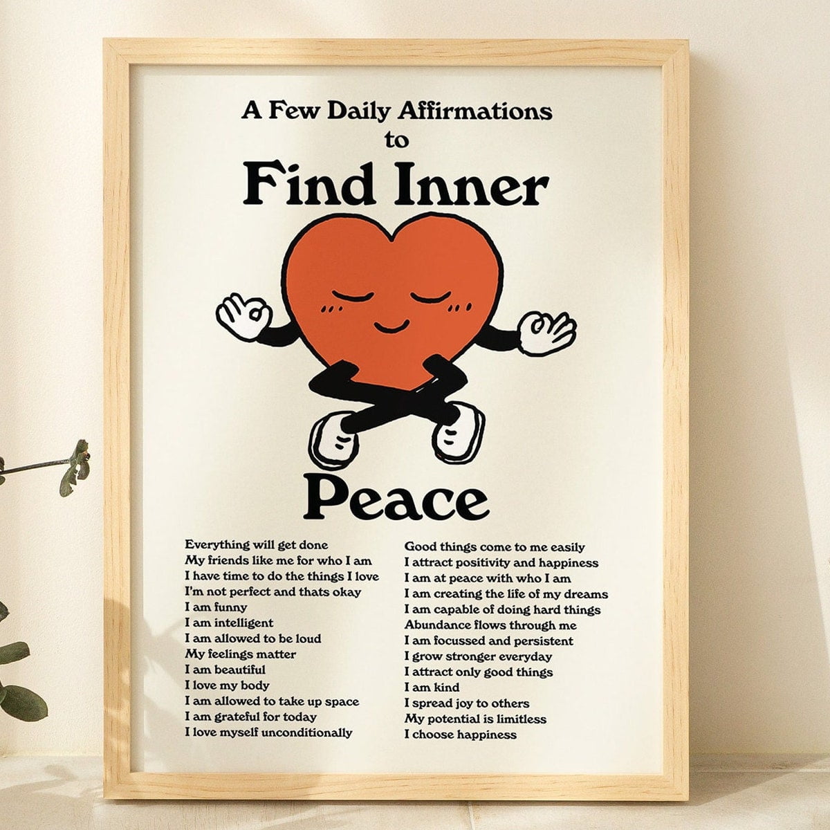 Poster Daily Affirmations Wall Print, Retro Meditation Illustration ...