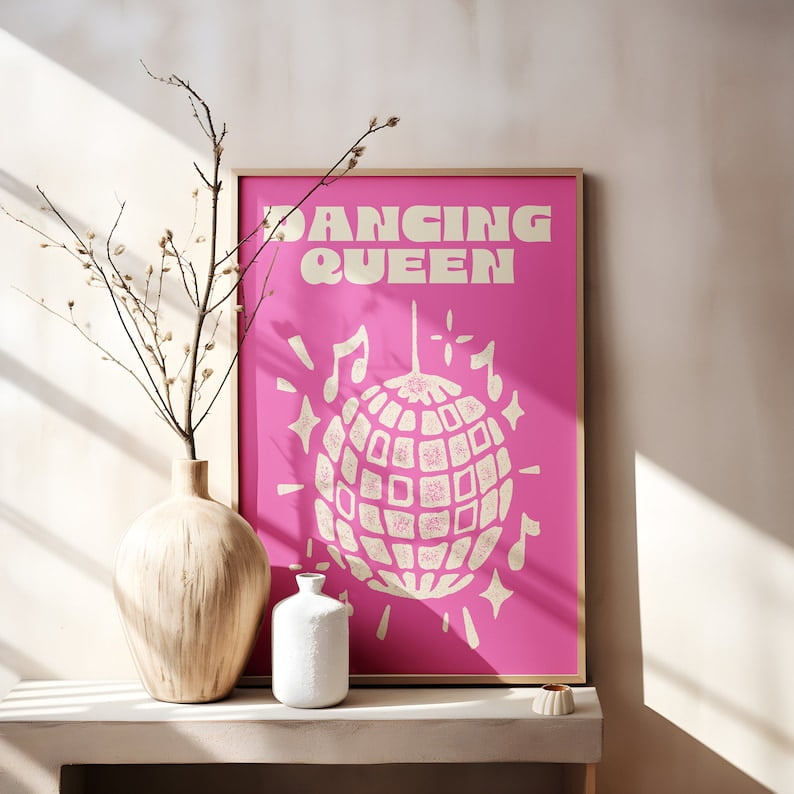 Poster Dancing Queen Wall Art, Disco Ball Print, ABBA Print, Groovy ...