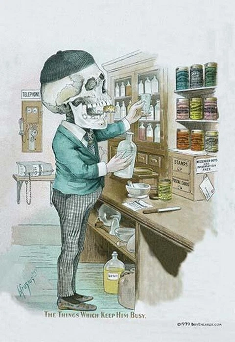 Poster Death Chemicals Louis Crusius Md - Skeleton Characters Print ...